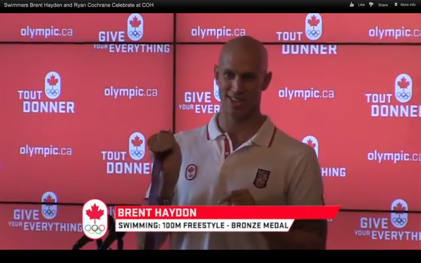 Les nageurs Brent Hayden et Ryan Cochrane célébrés à la MOC - Équipe Canada