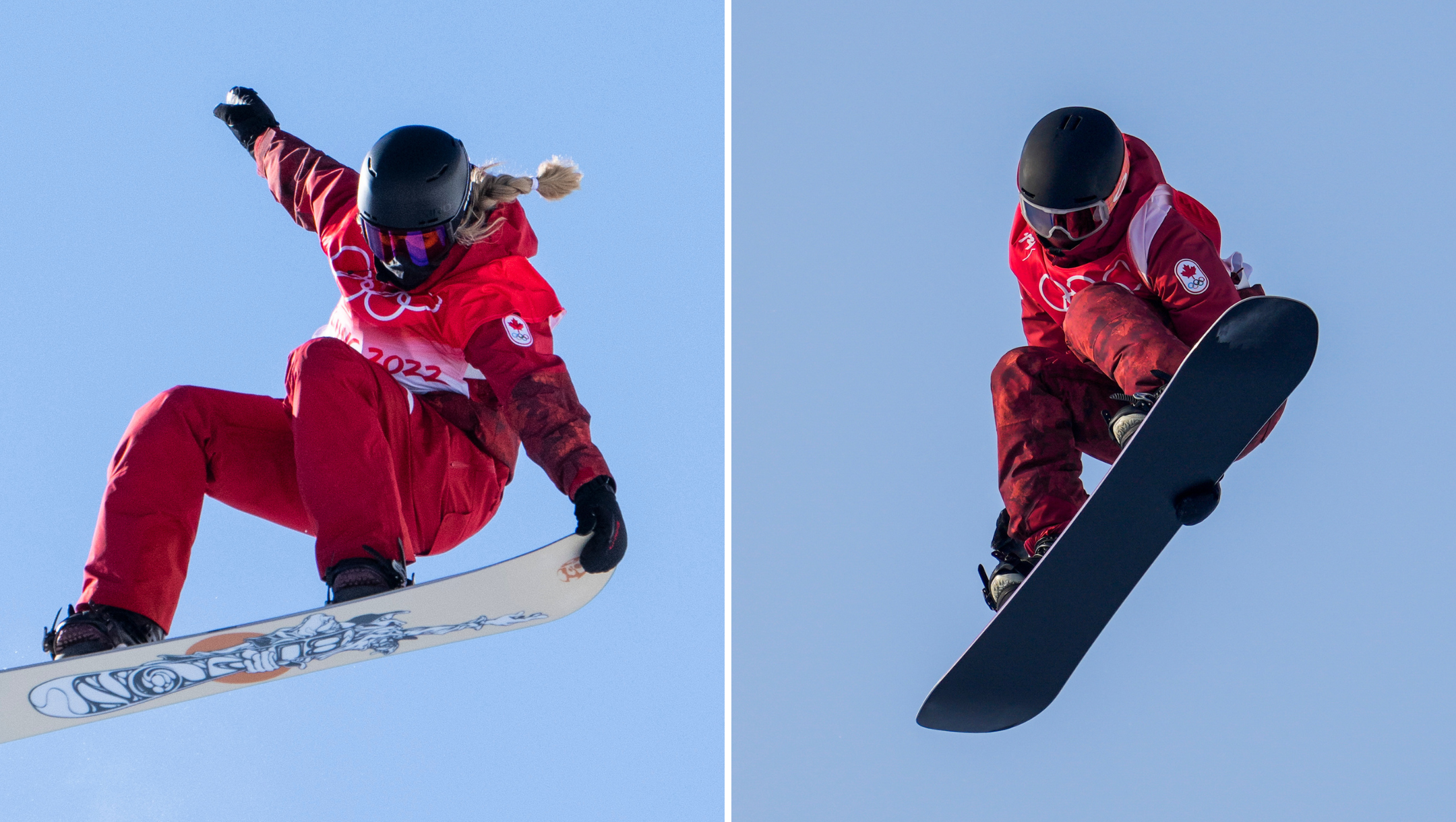 Les athlètes de snowboard Brooke D’Hondt et Elizabeth Hosking célèbrent ...